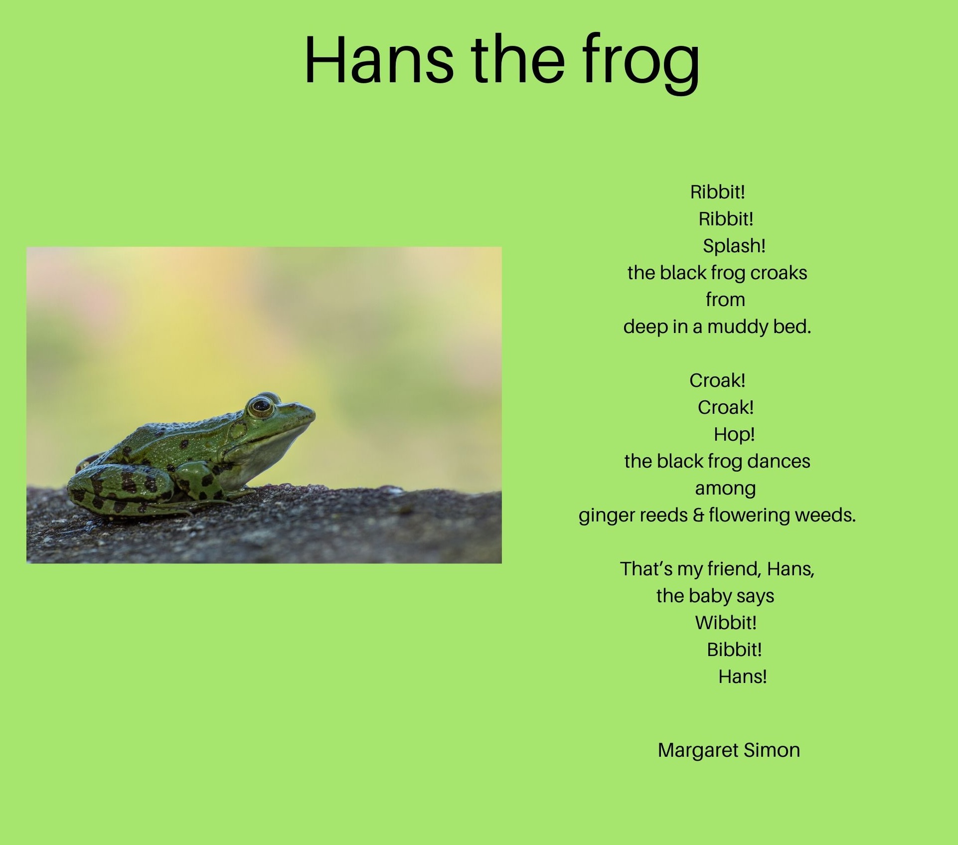 Poetry Friday dedicated to Hans the Frog | Reflections on the Teche